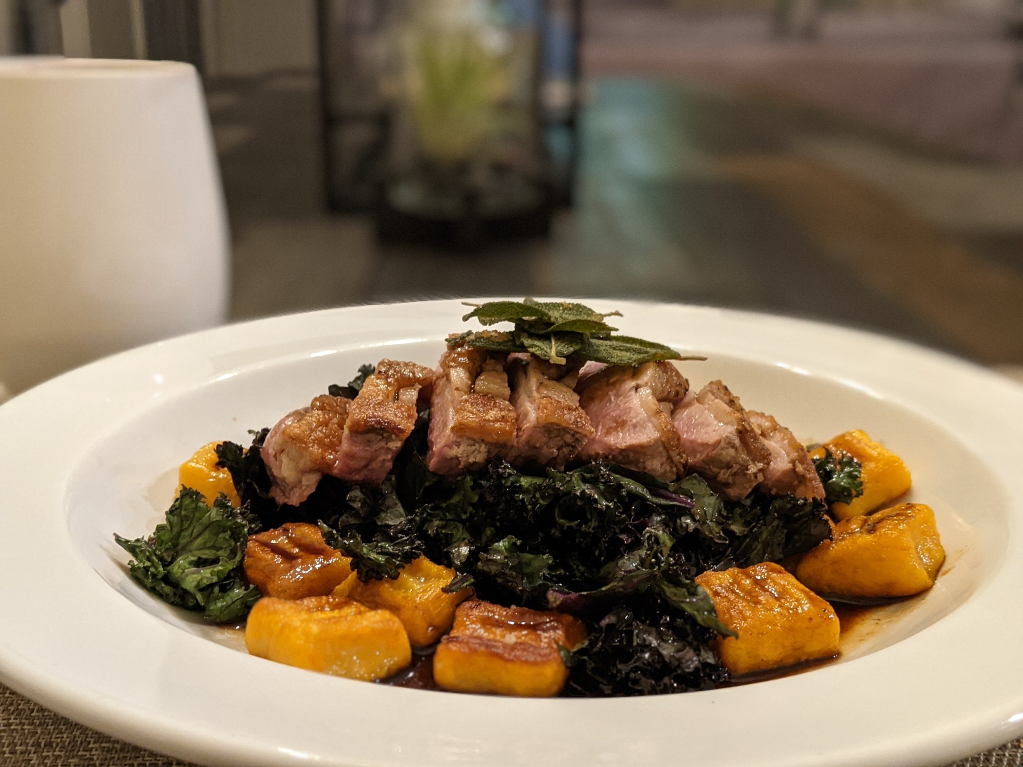 Pan Seared Duck Breast, Charred Purple Kale, Sweet Potato Gnocchi ...