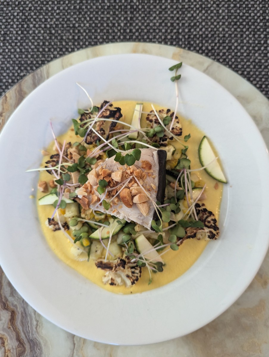 Carolina Swordfish, Charred Yellow Cauliflower, Corn and Zucchini with ...